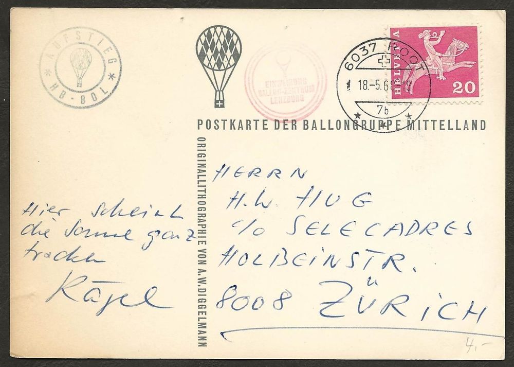 Ballon Schweiz 1968 Lenzburg Root Luftpost (Gebraucht) in Au ZH für CHF 1 – mit Lieferung auf ...