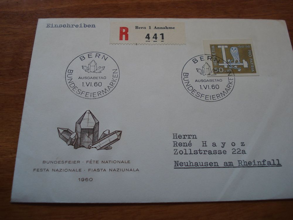 FDC Pro Patria 1960, Blockausschnitt, Einschreibebrief gelau (Gebraucht) in Niederwil AG für CHF ...