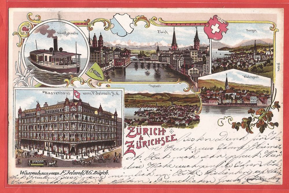 Zürich & Zürichsee mit Dampfschwalbe und Jelmoli Litho 1900 (Gebraucht) in Fislisbach für CHF 8 ...
