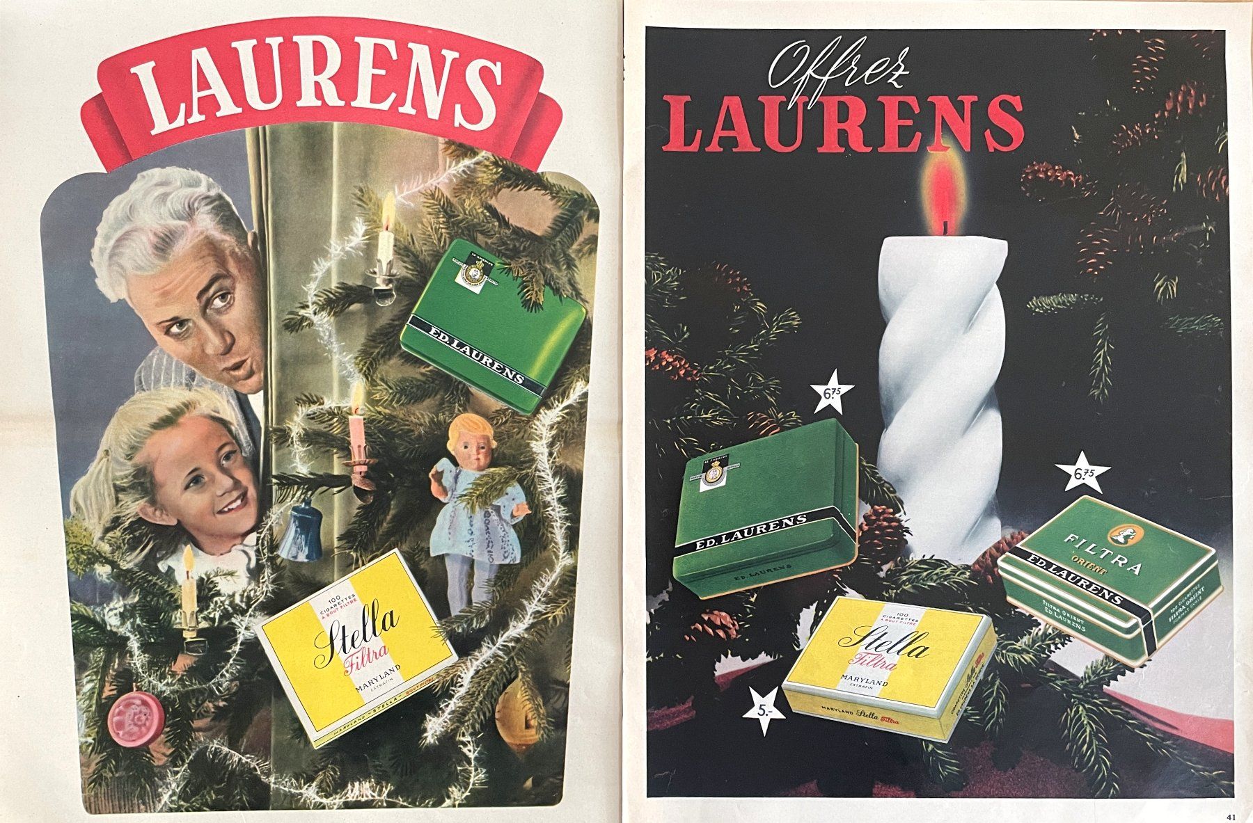 Laurens Cigarettes - 2 alte Werbungen / Publicités 1949/54 (Gebraucht ...