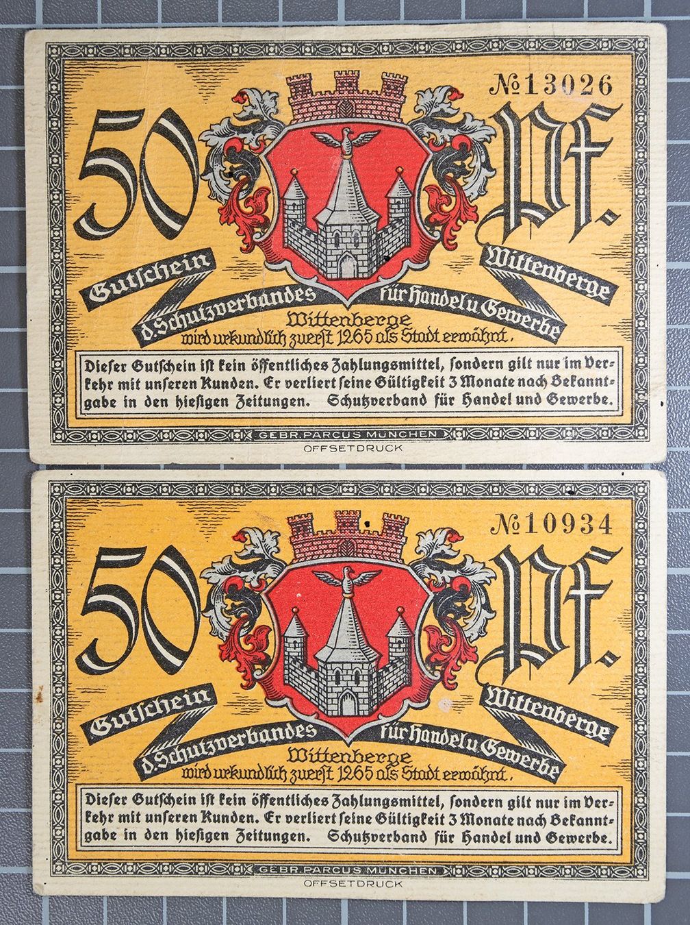 DR 2x Gutscheine Wittenberge 50 Pfennige (Stufe II, vz 80%) (Gebraucht ...