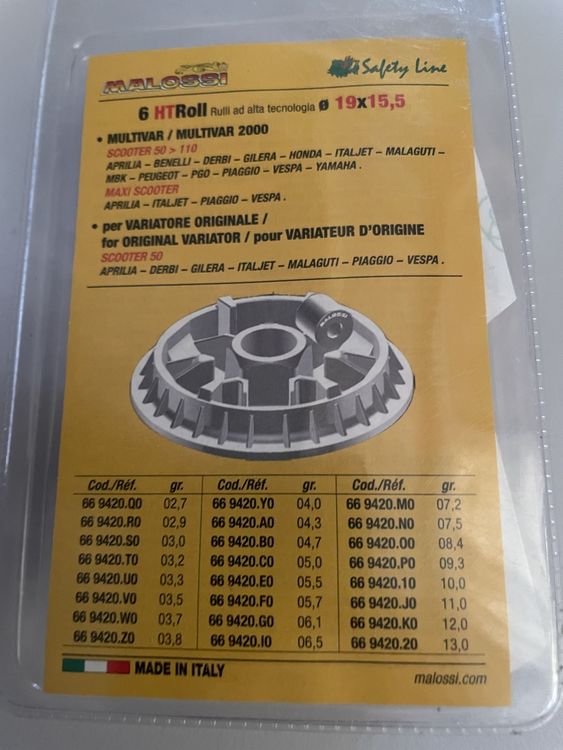 Malossi 6 HTRoll variateur embrayage scooter, 19x15,5 4,7 gr (Neuf avec ...