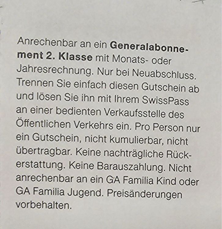 SBB GA 2. Klasse Gutschein CHF 200.- 1. klasse CHF 250 (Neu und originalverpackt) in Ipsach für ...