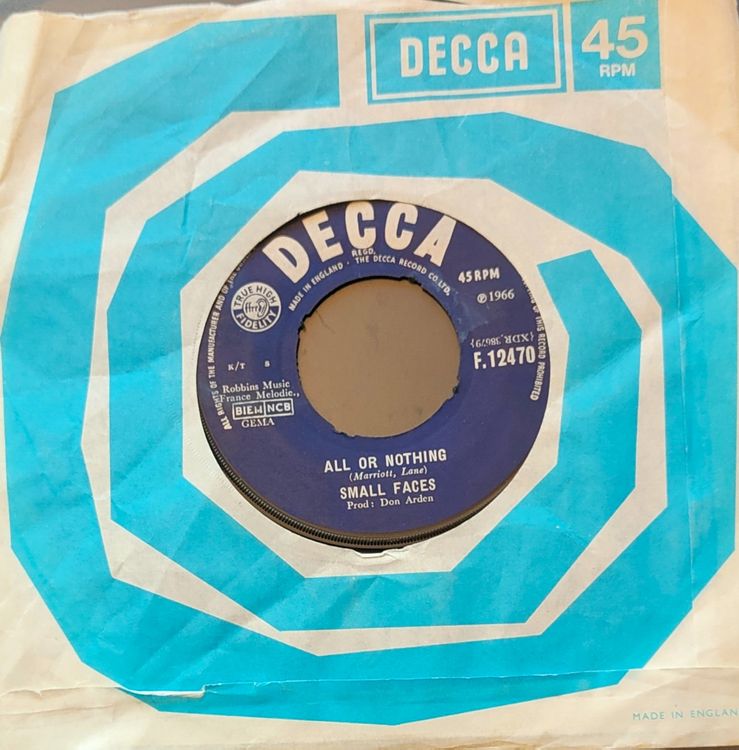 Vinyl-Single Small Faces - All Or Nothing / Understanding (Gebraucht ...