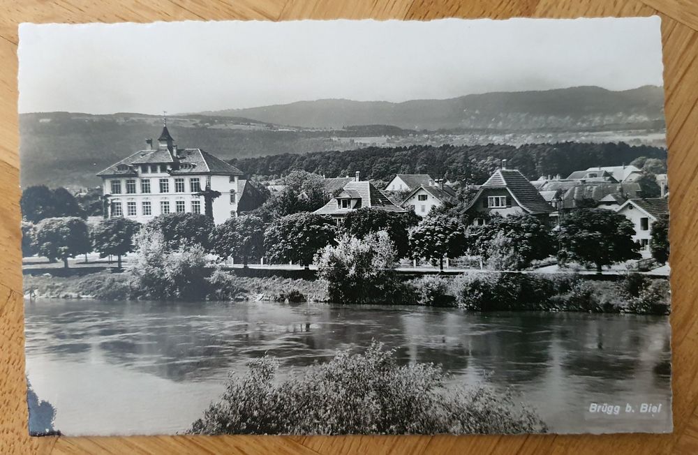 AK Brügg BE Nidau-Büren-Kanal (Aare) Schulhaus ungel. (Gebraucht) in ...