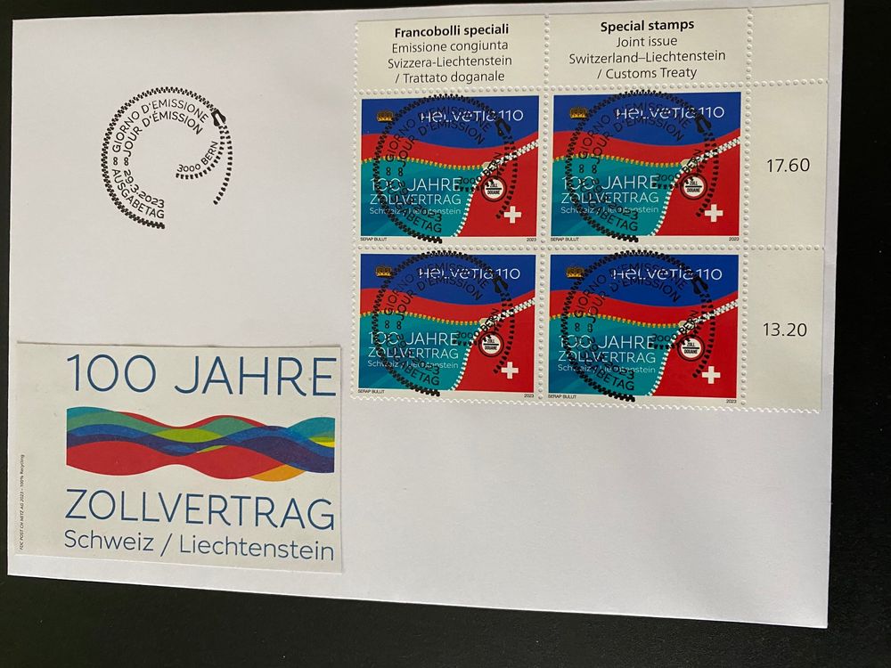 Zollvertrag Liechtenstein - Schweiz 4er Block AgTg Vollstemp (Neu (gemäss Beschreibung)) in ...