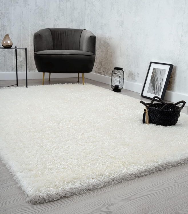 Hochflor Teppich Weiss