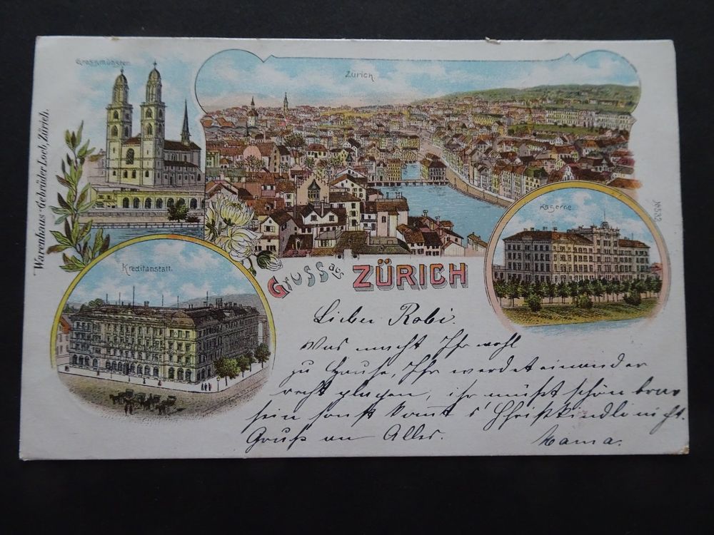 GRUSS aus ZÜRICH, 25.XI.1898, 4-Bild Postkarte | Kaufen auf Ricardo