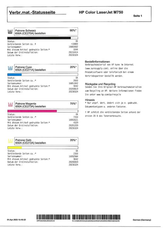 HP M750 (Farblaser A3, Duplex, inkl. Toner) (Gebraucht) in Neuenegg für ...
