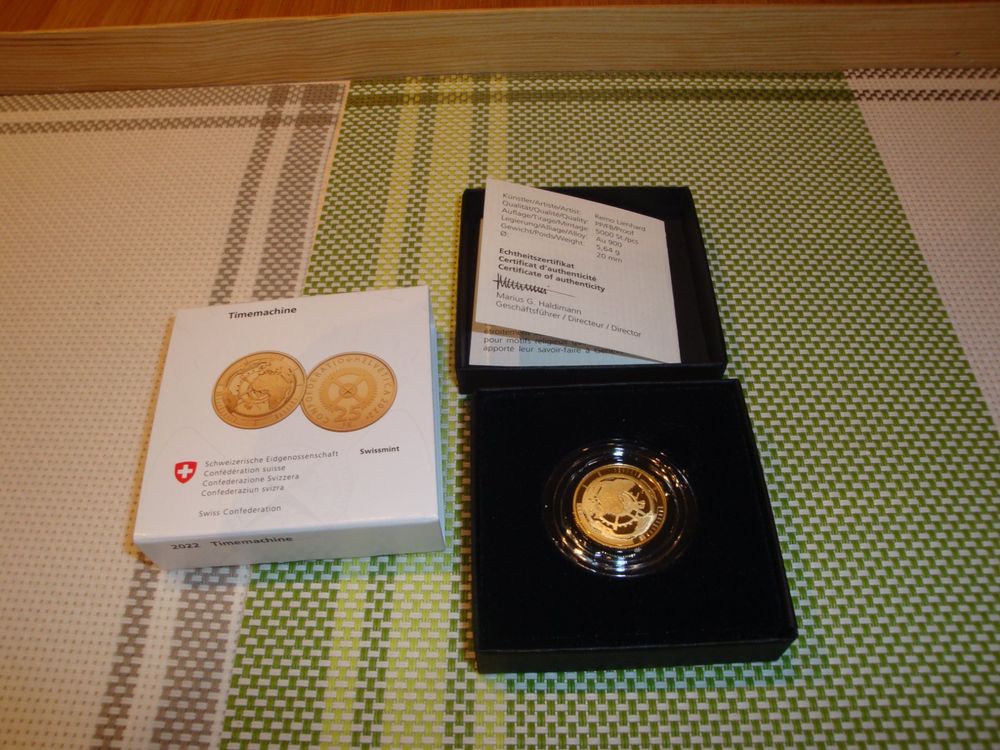 Swissmint Timemachine 25 Franken Goldmünze (Neu und originalverpackt ...