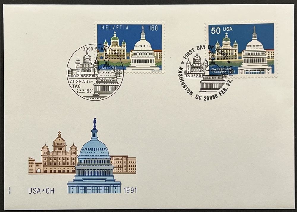 FDC Gem.ausgabe CH/USA 1991 (Gebraucht) in St. Gallen für CHF 1 – mit Lieferung auf Ricardo kaufen