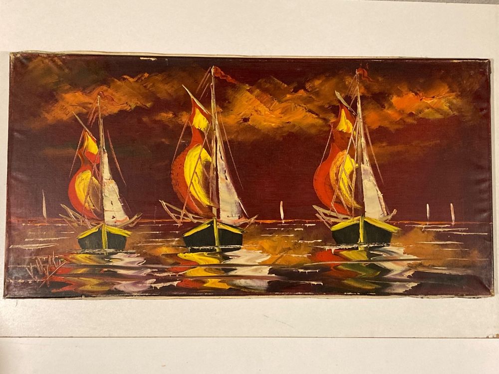Landschaftsgemälde signiert mit Segelschiffen auf See (Gebraucht) in Hirzel für CHF 40 – mit ...