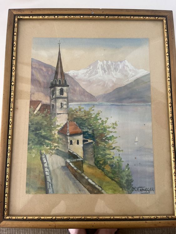 Aquarelle AU DESSUS DE MONTREUX Signé M Haranger | Kaufen auf Ricardo
