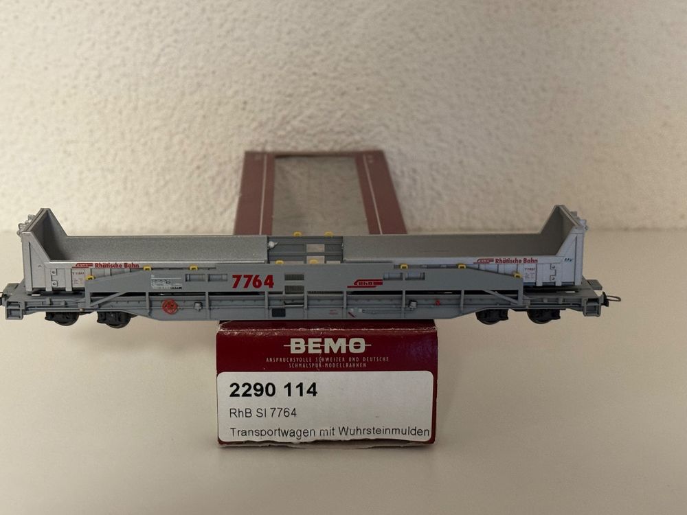 Bemo H0m RhB 2290 114 Sl 7764 Transportwagen Wuhrsteinmulden (Neu ...