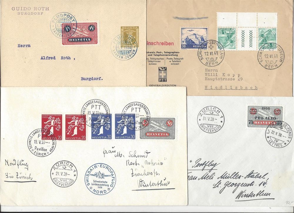 4 CH Briefe mit Flugpost Marken (Gebraucht) in Gümligen für CHF 9 – mit Lieferung auf Ricardo kaufen