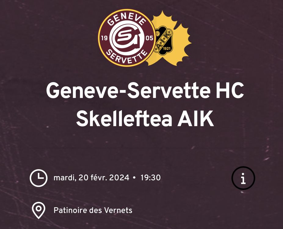 Billet Final GSHC-AIK champions hockey ligue | Kaufen auf Ricardo