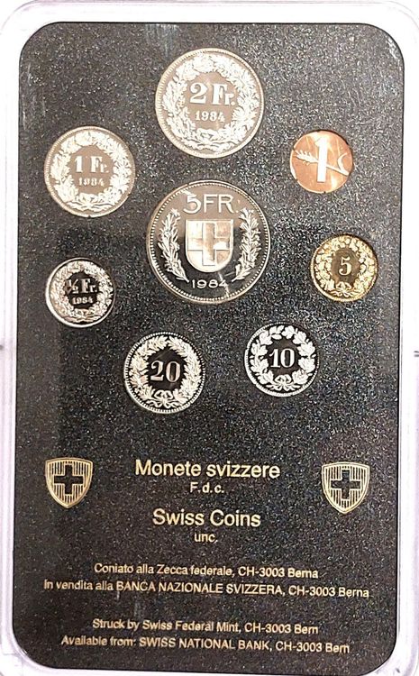 Münzsatz Schweiz 1984 stgl (Neu und originalverpackt) in Arch für CHF 28 – mit Lieferung auf ...