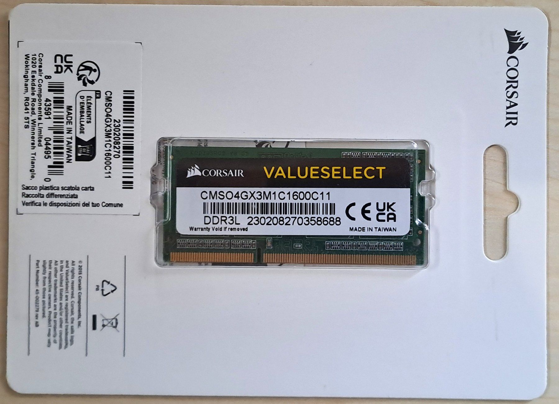 Corsair Memory — 4GB DDR3L SODIMM Memory (Neu und originalverpackt) in ...