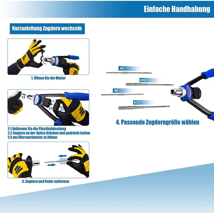 Profi Nietzangen Set M5 M6 M8 M10 M12 je 30 Stück (Neu und ...