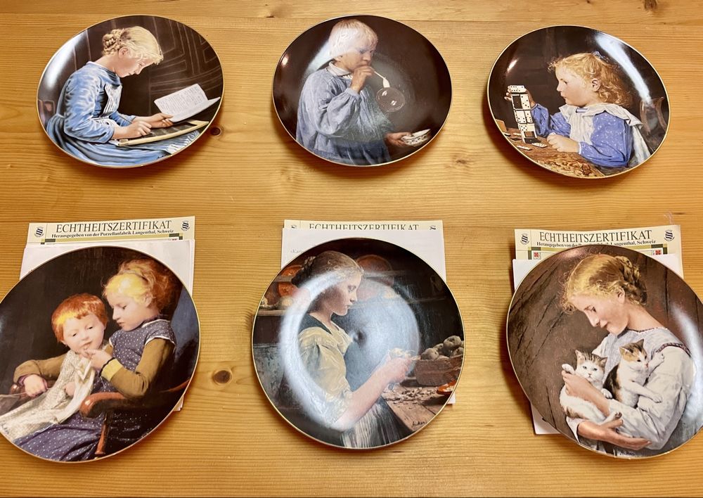 Sammelteller, Albert Anker, „Mädchen mit zwei Katzen“ (Gebraucht) in ...