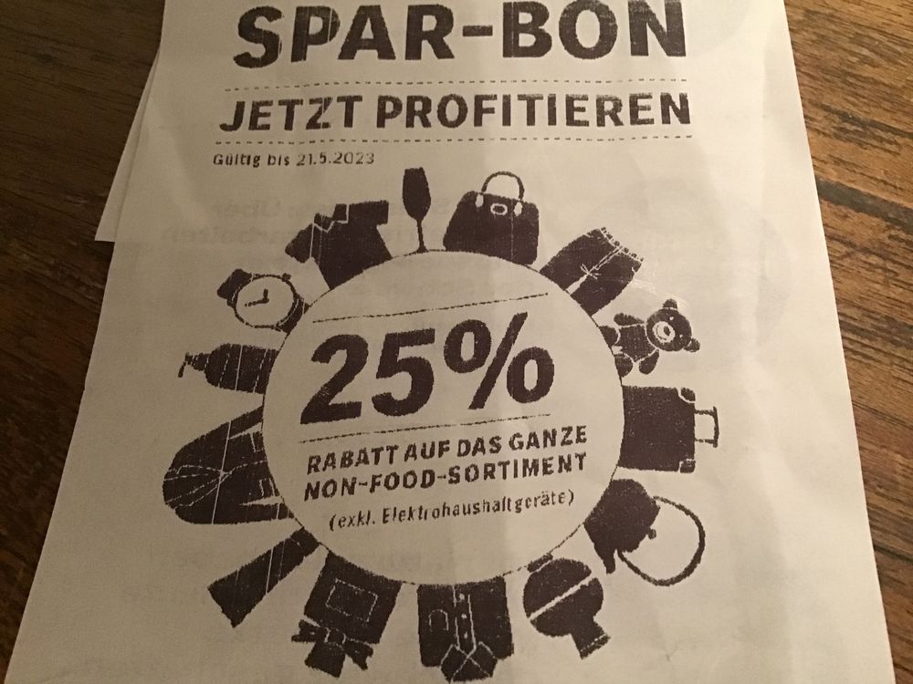 Spar Bon 25 % Rabatt aus das gesamte Non Food Sortiment (Gebraucht) in ...