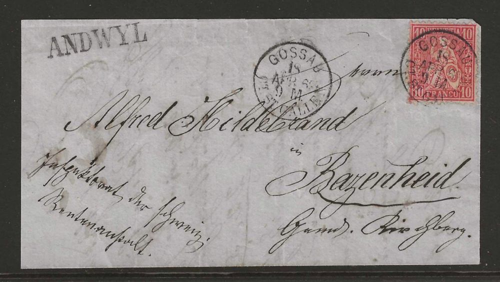1869 : Brief mit Stabstempel von Andwyl -Gossau (Gebraucht) in Gümligen ...
