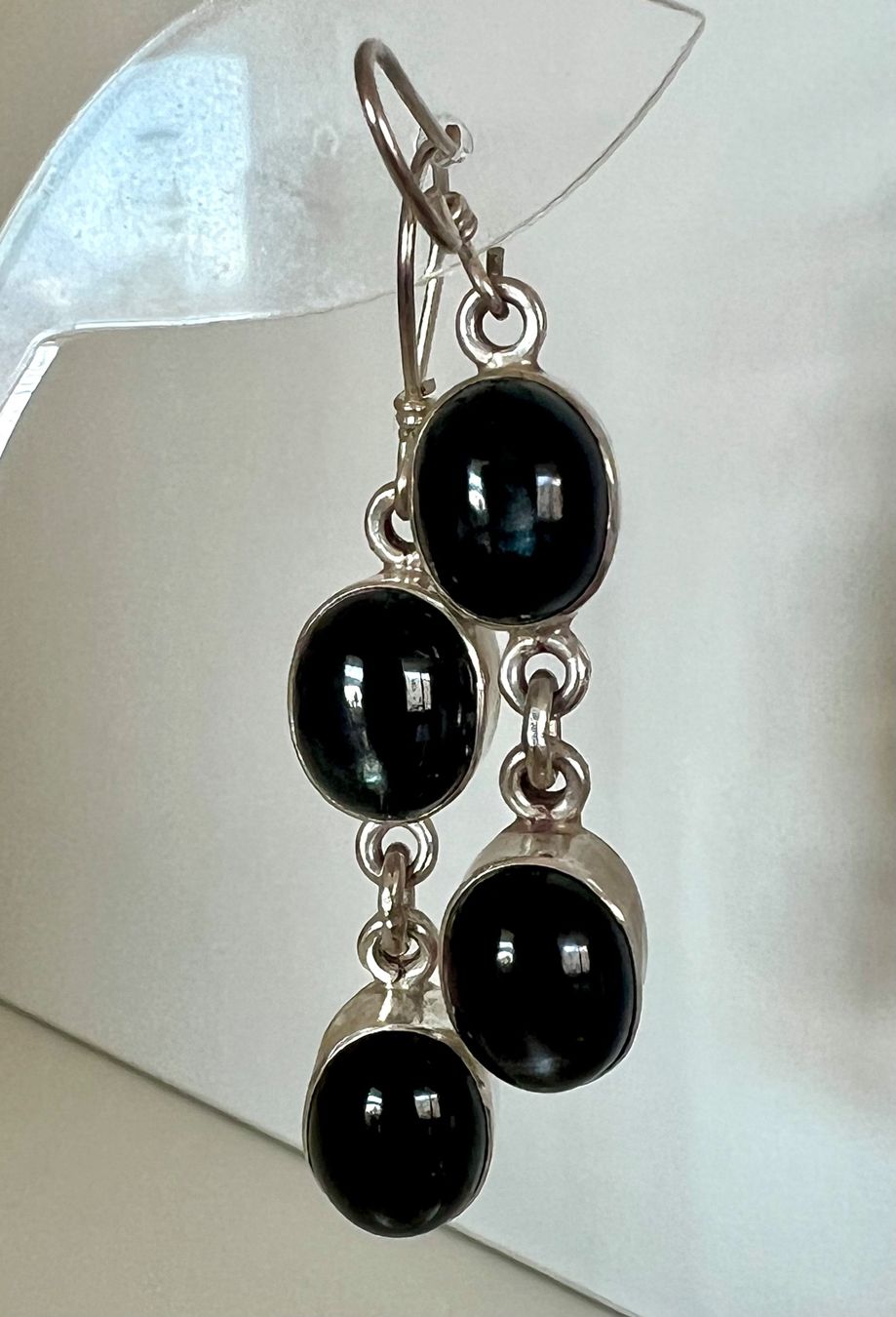 Massive Vintage Silberohrringe 925 mit Falkenaugen Cabochons (Gebraucht ...