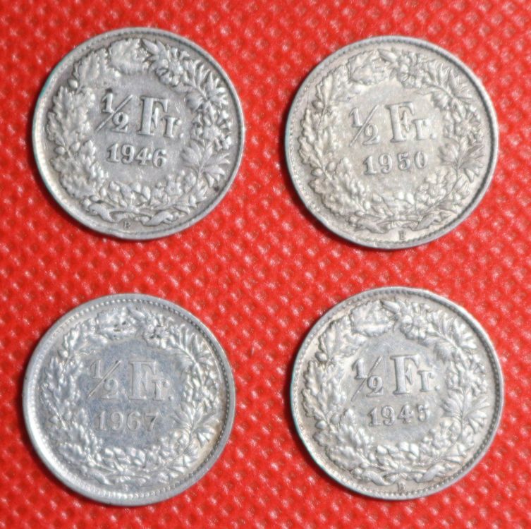 50 Rappen Lot Silbermünzen 1945, 1946, 1950, 1967 (Gebraucht) in Winterthur für CHF 6.1 – mit ...