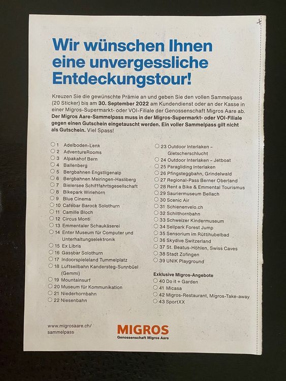 Migros Aare Sammelpass volle Karte mit 20 Sammelpunkten | Kaufen auf Ricardo