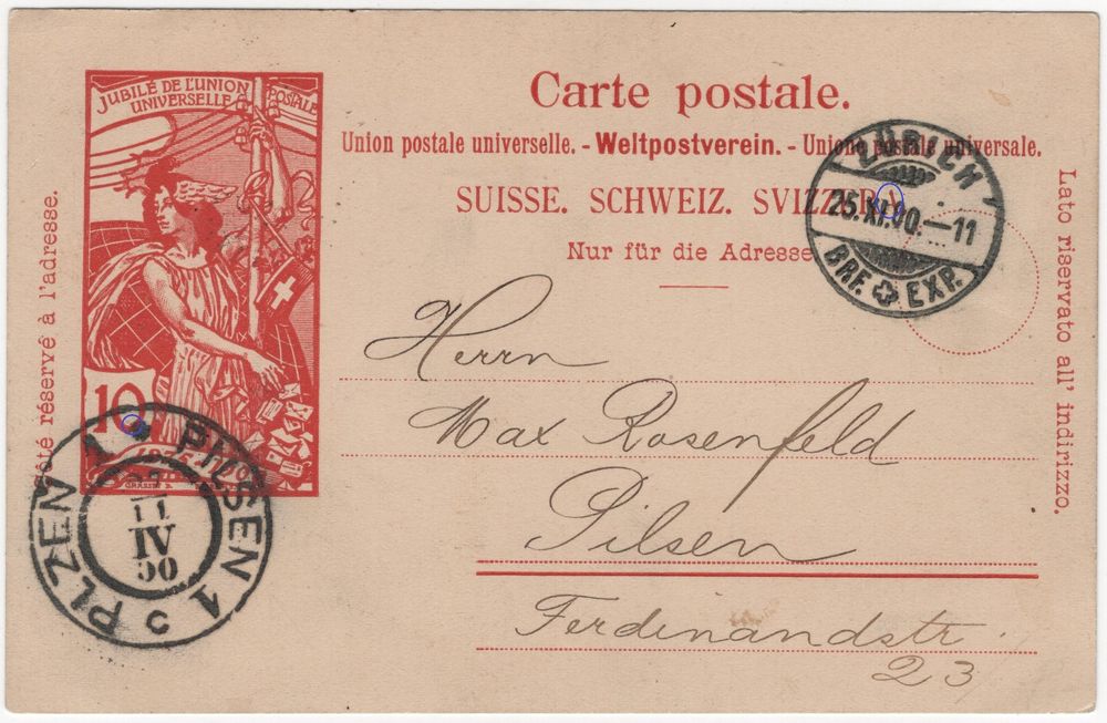 10 Rp. UPU 1900 Ganzsachen-Postkarte von ZÜRICH nach PILSEN | Kaufen auf Ricardo