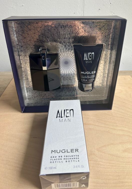 Mugler Alien Man EDT Set + 100 ml Alien Man EDT Refill Bottl (Neu ...