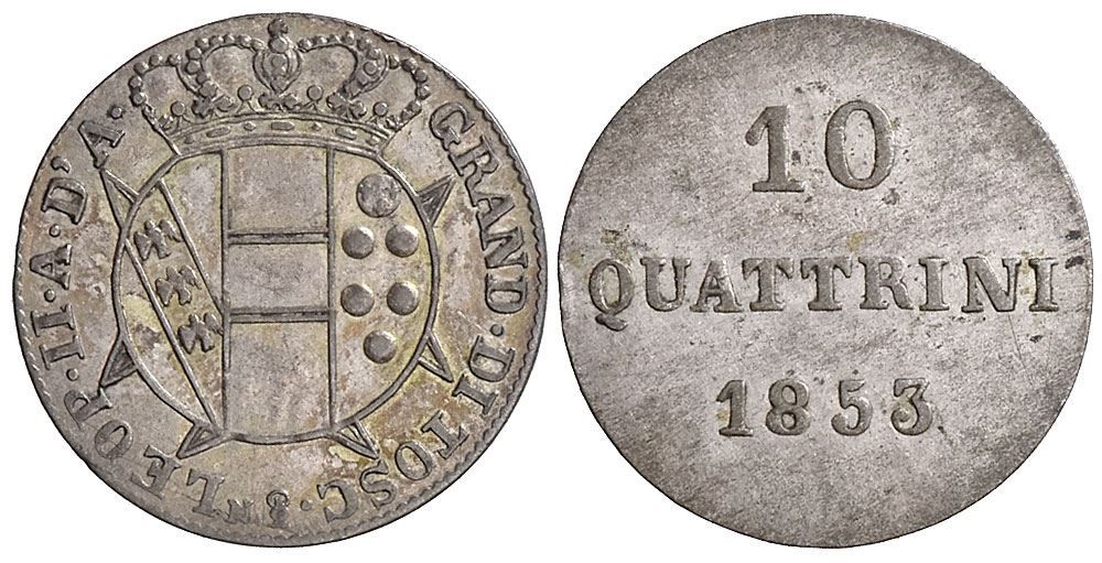 b- Florenz, 10 Quattrini 1853 (Usato) a Chiasso per CHF 145 – con ...