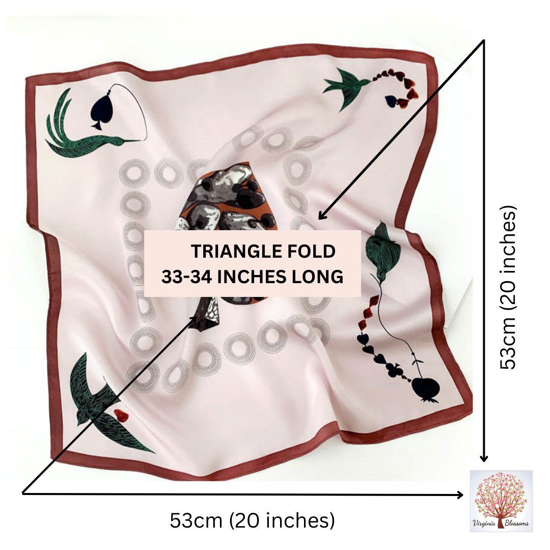 New 53cm Silk Scarf Heart and Bird Print Cream Burgundy (Neu und ...