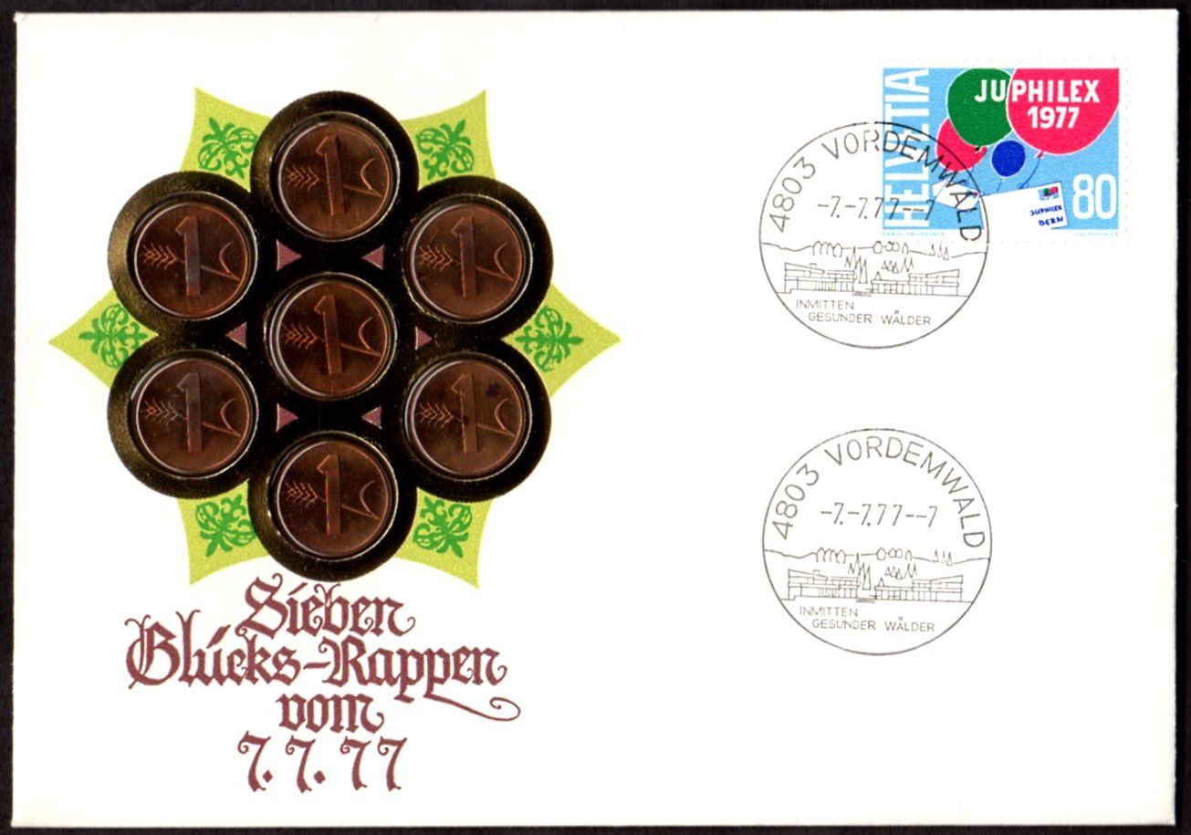 Numis, Sieben Glücks-Rappen vom 7.7.77 (Gebraucht) in Walzenhausen für ...
