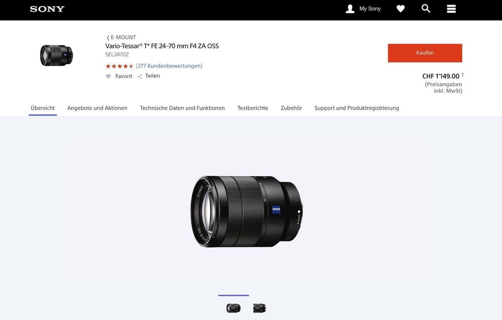 SONY FE 24-70mm F/4.0 SEL-2470Z Objektiv f4 E Mount A7 A1 (Gebraucht) in Emmen für CHF 349 – mit ...