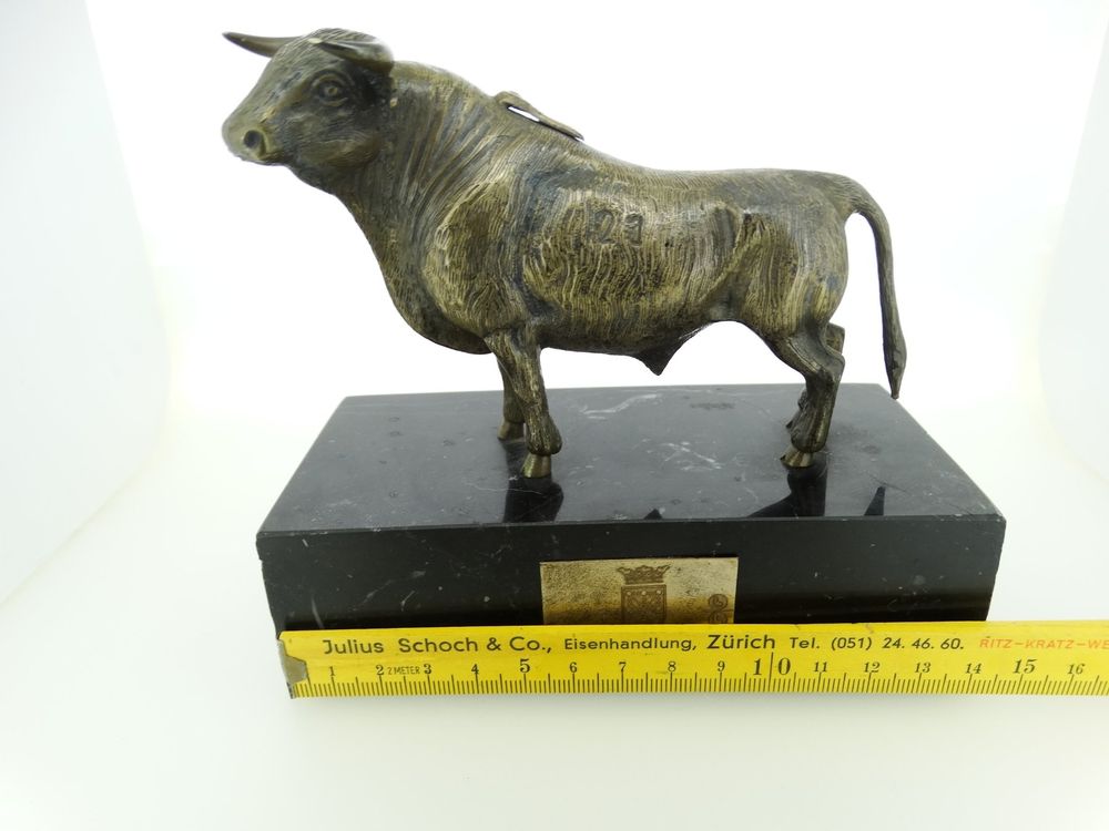 Alter Stier aus 900 Silber auf schwarzem Marmor 1.3 Kg | Kaufen auf Ricardo