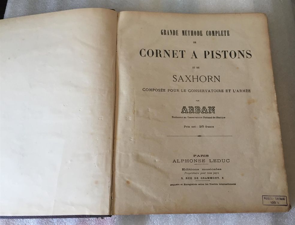 Arban Cornet à Pistons Saxhorn Grande Méthode Complète 1864 (D'occasion ...