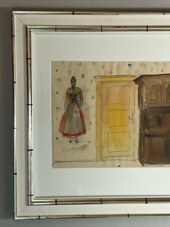 Alois Carigiet Aquarell Wandmalerei Frau in Engadiner Tracht (Gebraucht) in Vaduz für CHF 800 ...
