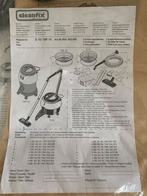 staubsaugerbeutel cleanfix s10/sw15 (Neu (gemäss Beschreibung)) in ...