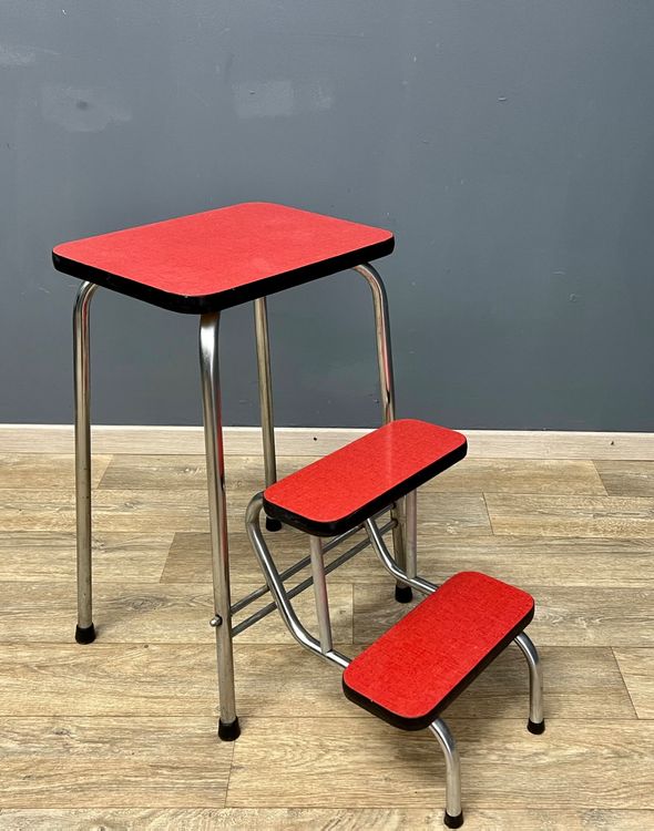 70er 3 Tritt Hocker Kelko Stahlrohr verchromt Rot (Gebraucht) in ...