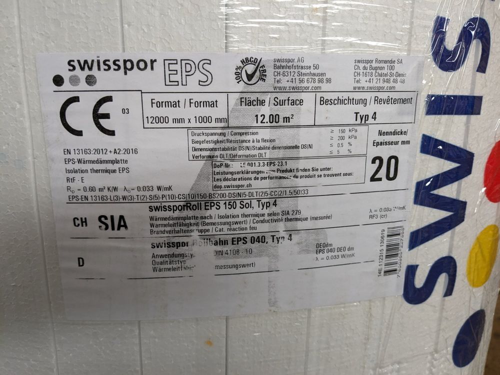 Bodendämmung SwissporRoll EPS 150 und Randstellstreifen (Neu und ...