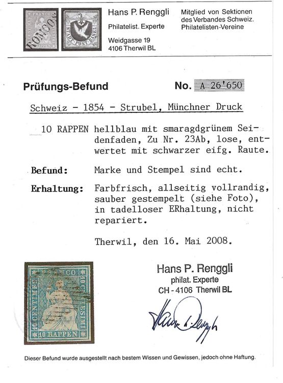 1854 : Strubel Nr. 23A mit Befund | Kaufen auf Ricardo