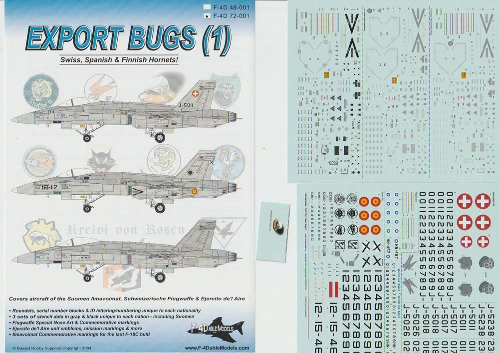 Decals für F/A-18 Hornet Schweiz, Spanien, Finnland 1/72 (Neu und originalverpackt) in Bözen für ...
