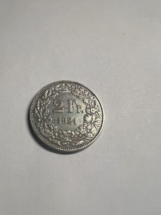Silbermünze 2 Fr. 1921, Helvetia Schweiz (Gebraucht) in Glattpark(Opfikon) für CHF 5 – mit ...