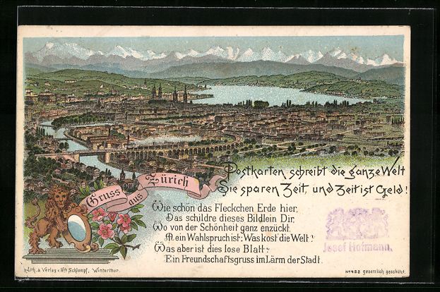 Lithographie Zürich, Ortsansicht, 1901 | Kaufen auf Ricardo