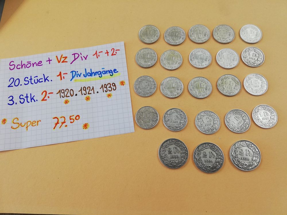 Schweizer Silbermünzen 20x 1Fr. und 3x 2Fr. Top/VZ! | Kaufen auf Ricardo