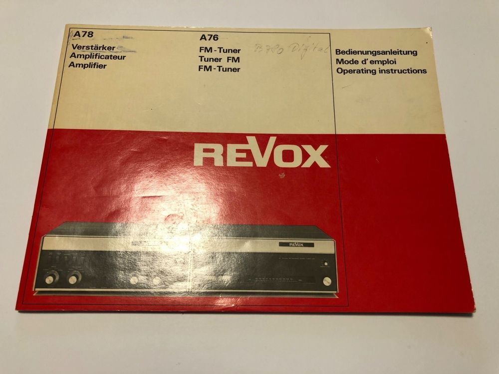 ReVox A78,A76 Bedienungsanleitung (Gebraucht) in Langenthal für CHF 12 – mit Lieferung auf ...