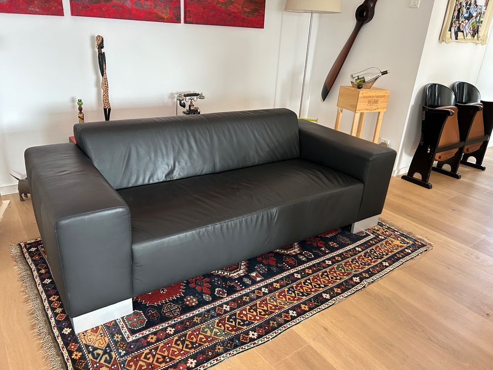Ledersofa schwarz 2er | Kaufen auf Ricardo