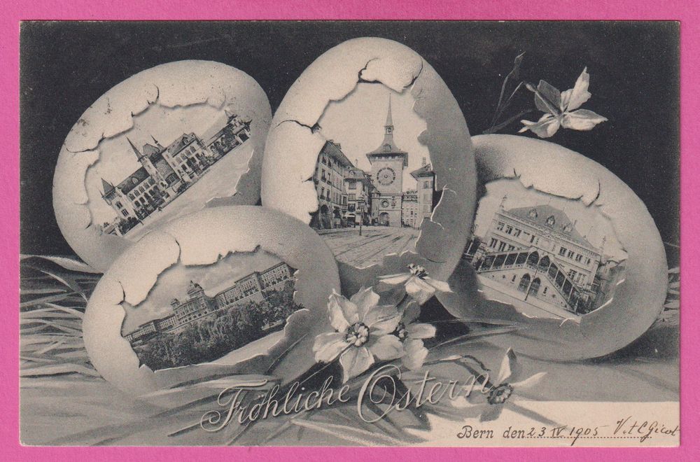 Bern gel 1905 Fröhliche Ostern 4-Bild Karte (Gebraucht) in Einsiedeln für CHF 3 – mit Lieferung ...