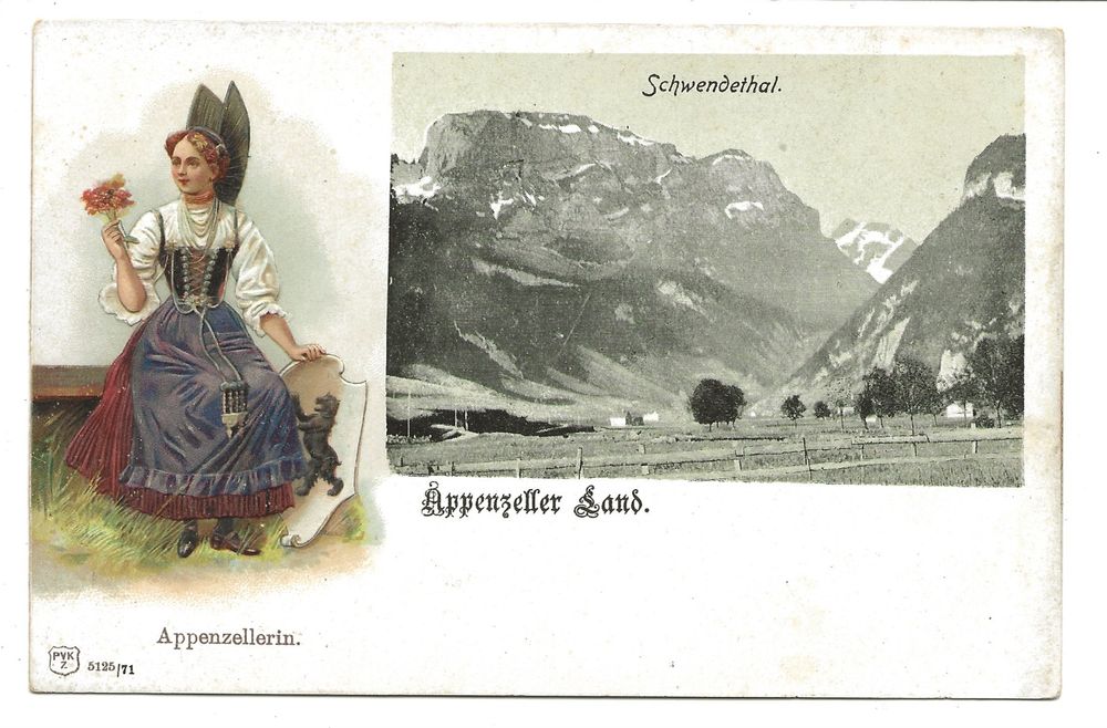 Appenzeller Land AI Schwendetal - Tracht Präge-Litho um 1900 | Kaufen auf Ricardo